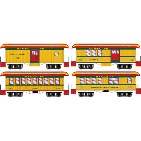 Roundhouse 16372 HO ATSF 34' Old Time Overton Passenger Cars (Set of 4 ...