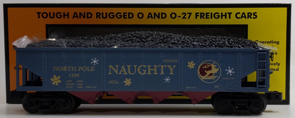 MTH 30-75611 O Gauge North Pole 4-Bay Hopper #1209 w/Coal Load – Trainz
