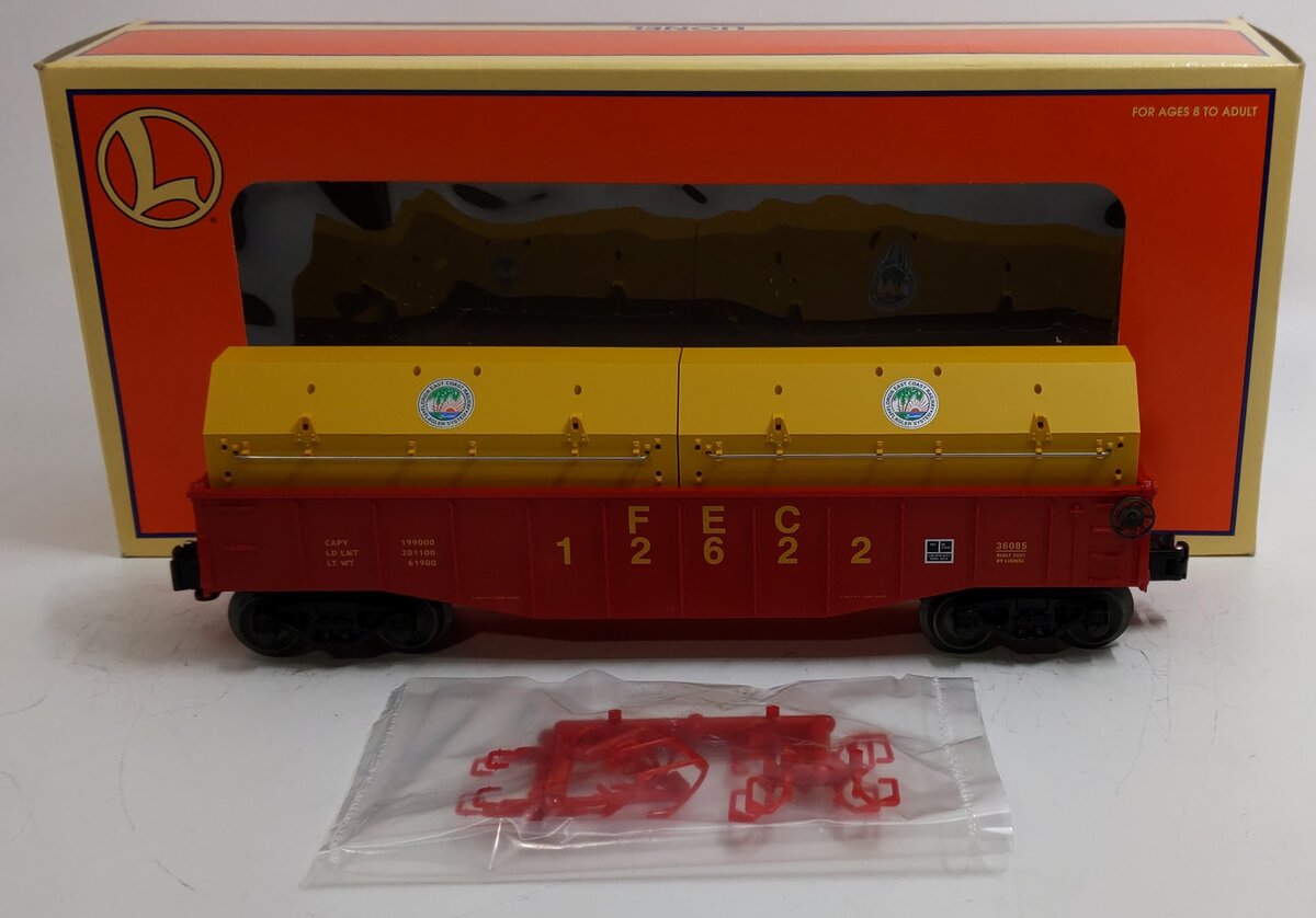 Lionel 6-36085 O Gauge Florida East Coast Gondola #12622 with Coil Cov ...