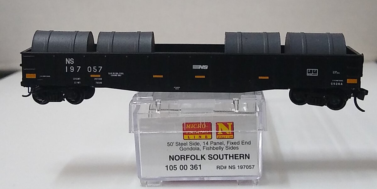 Micro-Trains 10500361 N NS 50' Steel Side 14 Panel Fix End Gondola #19 – Trainz