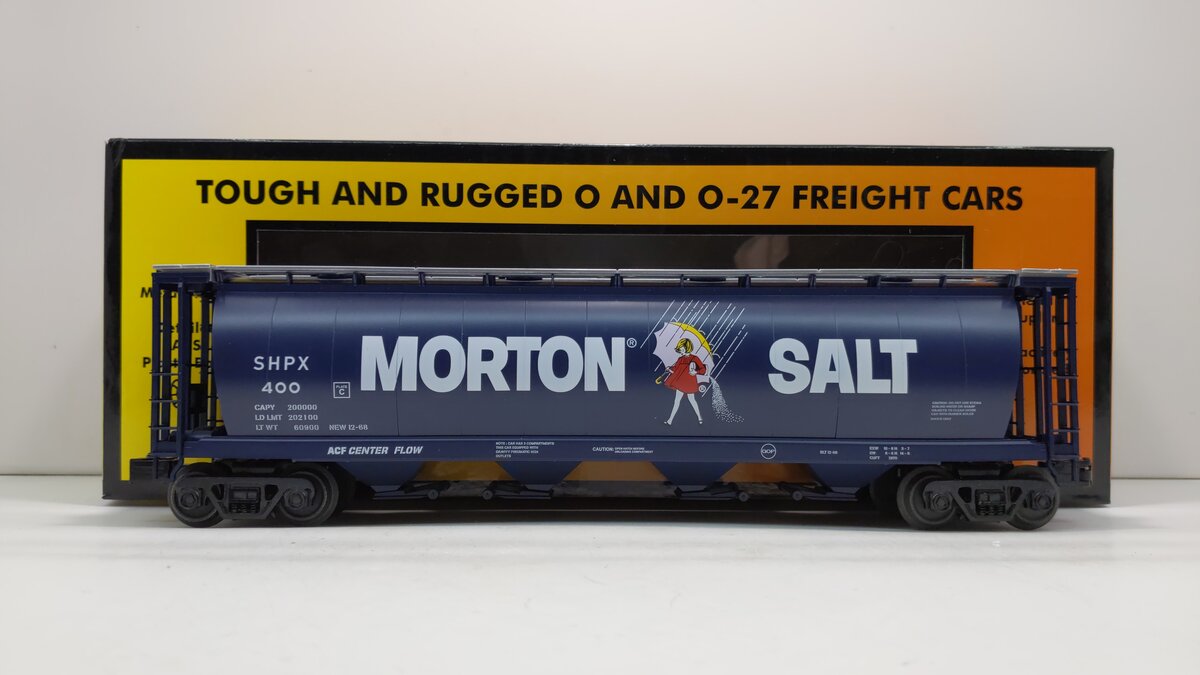 MTH 30-75706 O Morton Salt 4-Bay Cylindrical Covered Hopper #400 – Trainz