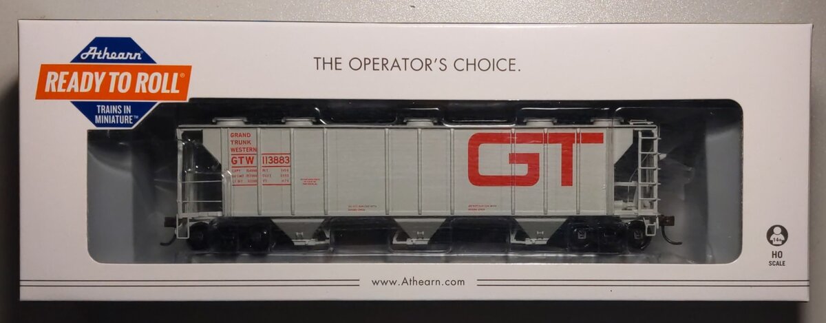 Athearn 73486 HO Scale Grand Trunk Western PS2 2893 3-Bay Covered Hopp ...