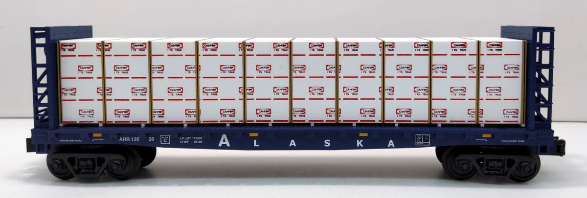 MTH 30-76449 O Alaska Flat Car with Bulkheads & Lumber Load #13820 – Trainz