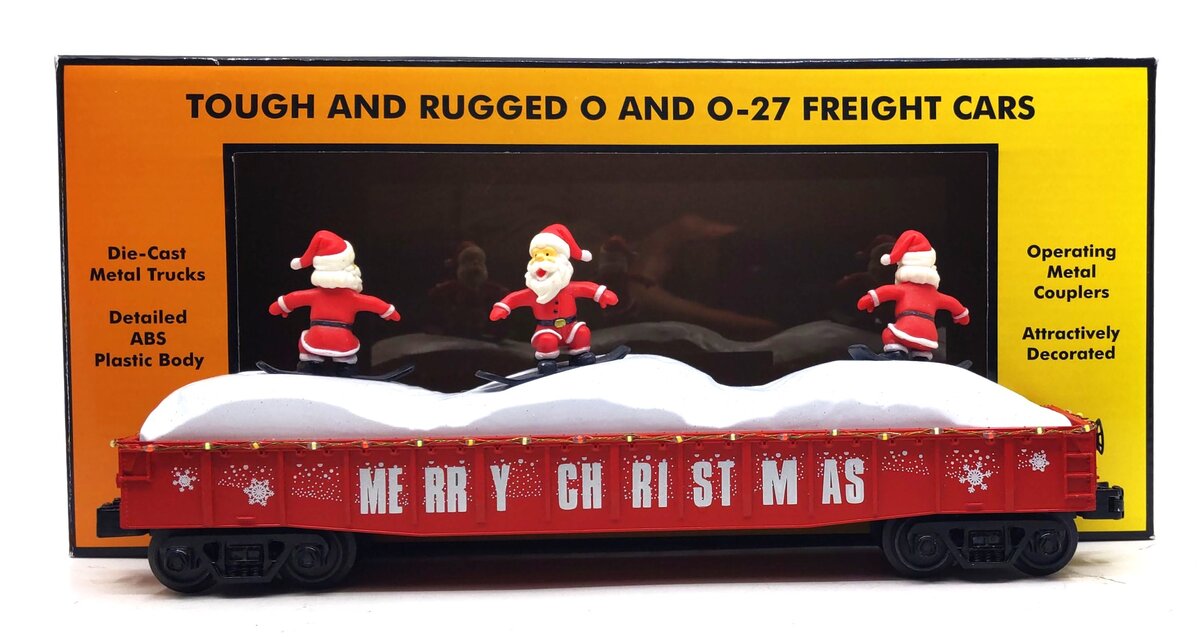 MTH 30-72194 O Merry Christmas Gondola Car w/LED Xmas Lights & Skiing – Trainz