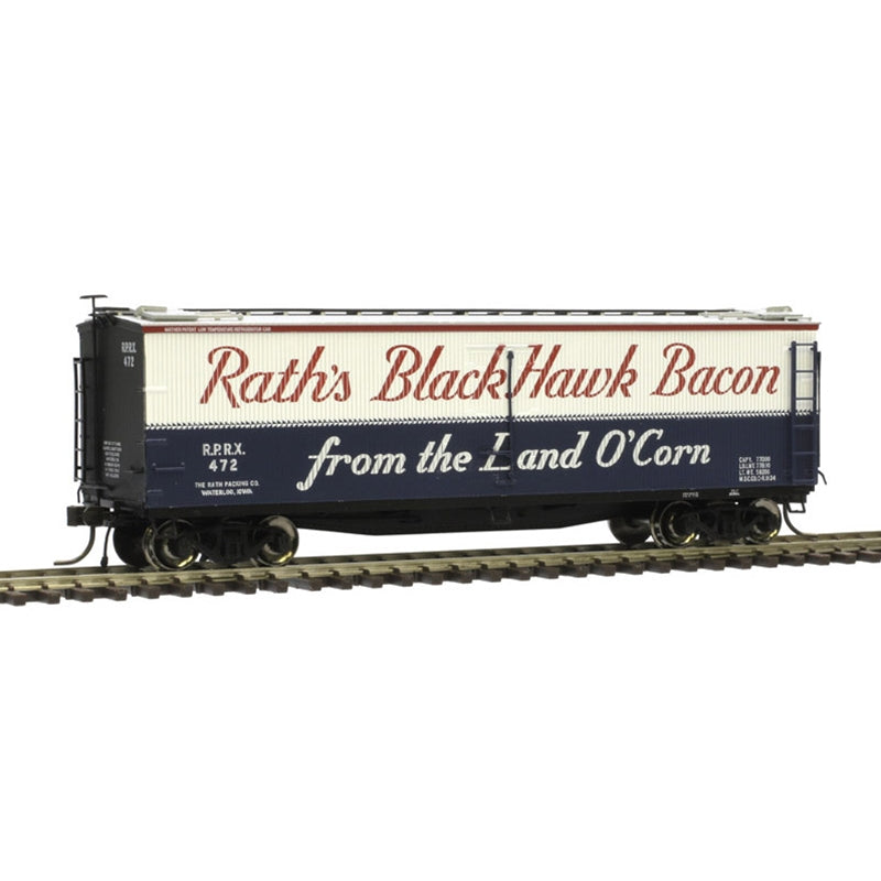 Atlas 20005836 HO Rath's Black Hawk Bacon 40' Wood Reefer #472 – Trainz