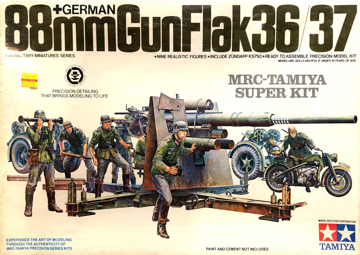 Tamiya MM-117A 1:35 Scale German 88mm Gun Flak36/37 Plastic Model Kit ...